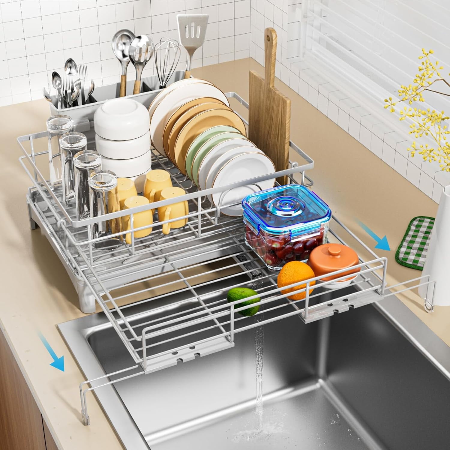 Dish Drying Rack - Expandable Rack, Large Capacity Dish Drainer for ...