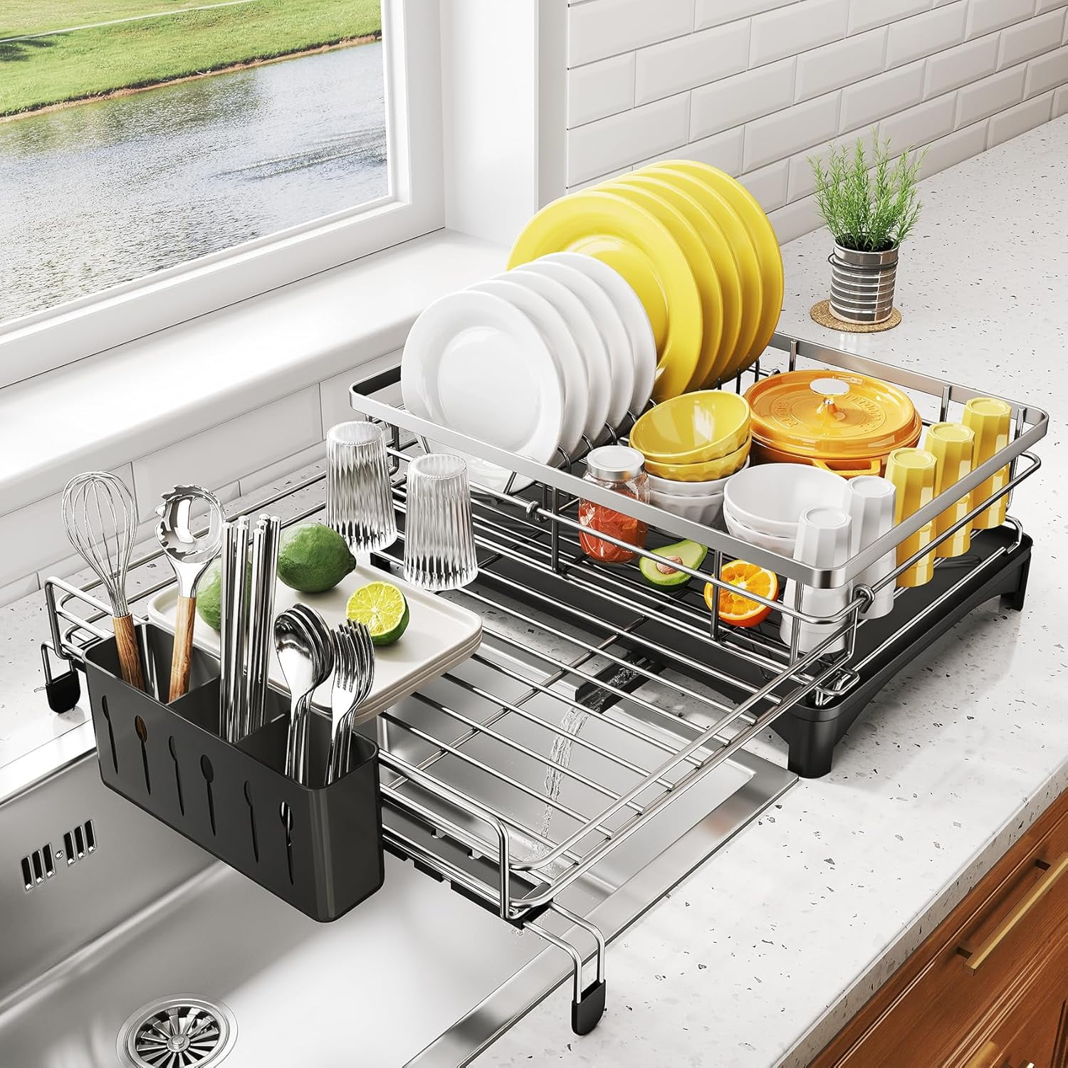 Dish Drying Rack - Retractable Dish Rack, Kitchen Countertop Large Sink ...