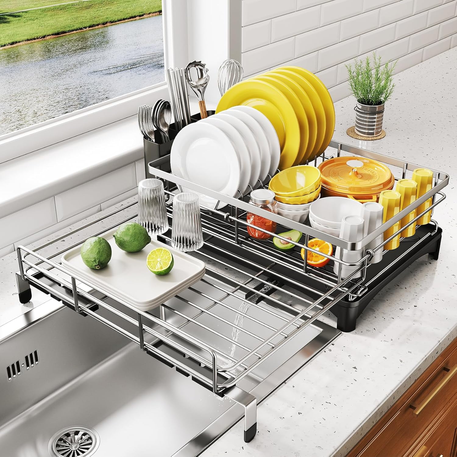 Dish Drying Rack - Extendable Dish Rack, Large Sink Drying Dish Drainer ...