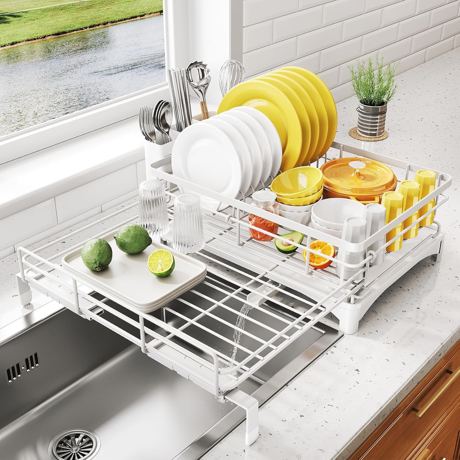 Dish Drying Rack - Extendable Dish Rack, Large Sink Drying Dish Drainer ...