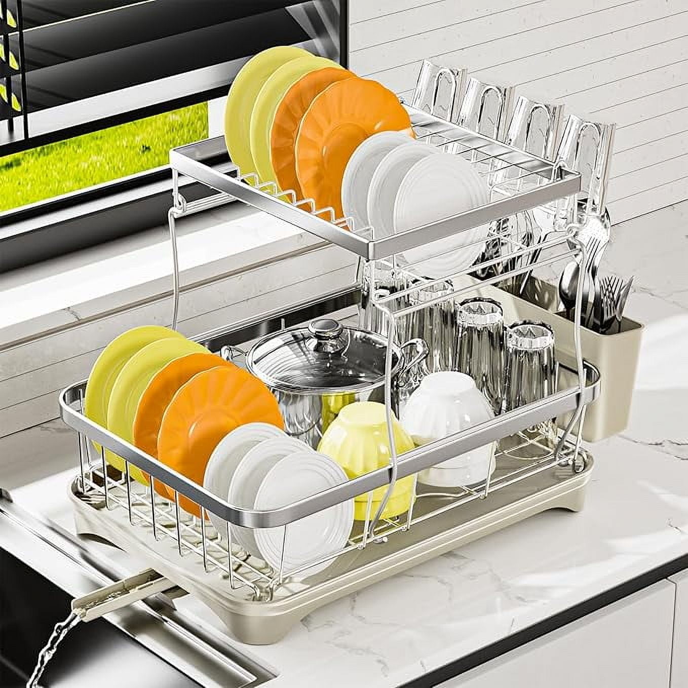 Dish Drying Rack Kitchen 2-Tier 304 Stainless Steel Dish Racks for ...