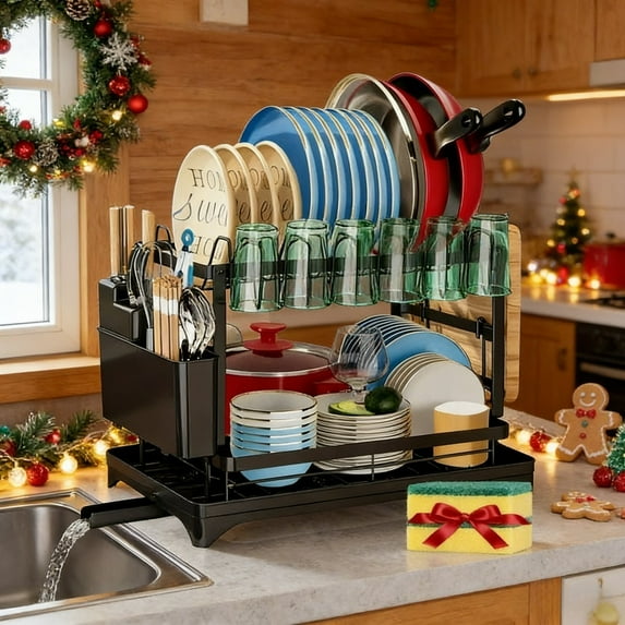 Dish Drying Rack for Kitchen Counter, 2-Tier Stainless Steel Dish ...