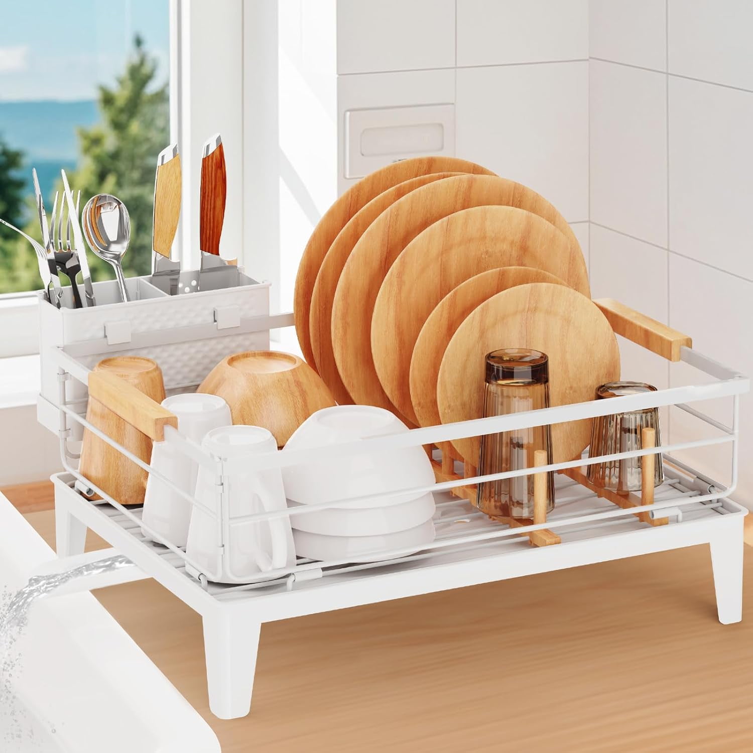 Dish Drying Rack for Kitchen Counter Decor with Drainboard Auto ...