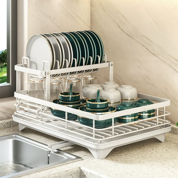 Dish Drying Rack – Kitchen Counter Drainer | Two-Tier Large Capacity ...