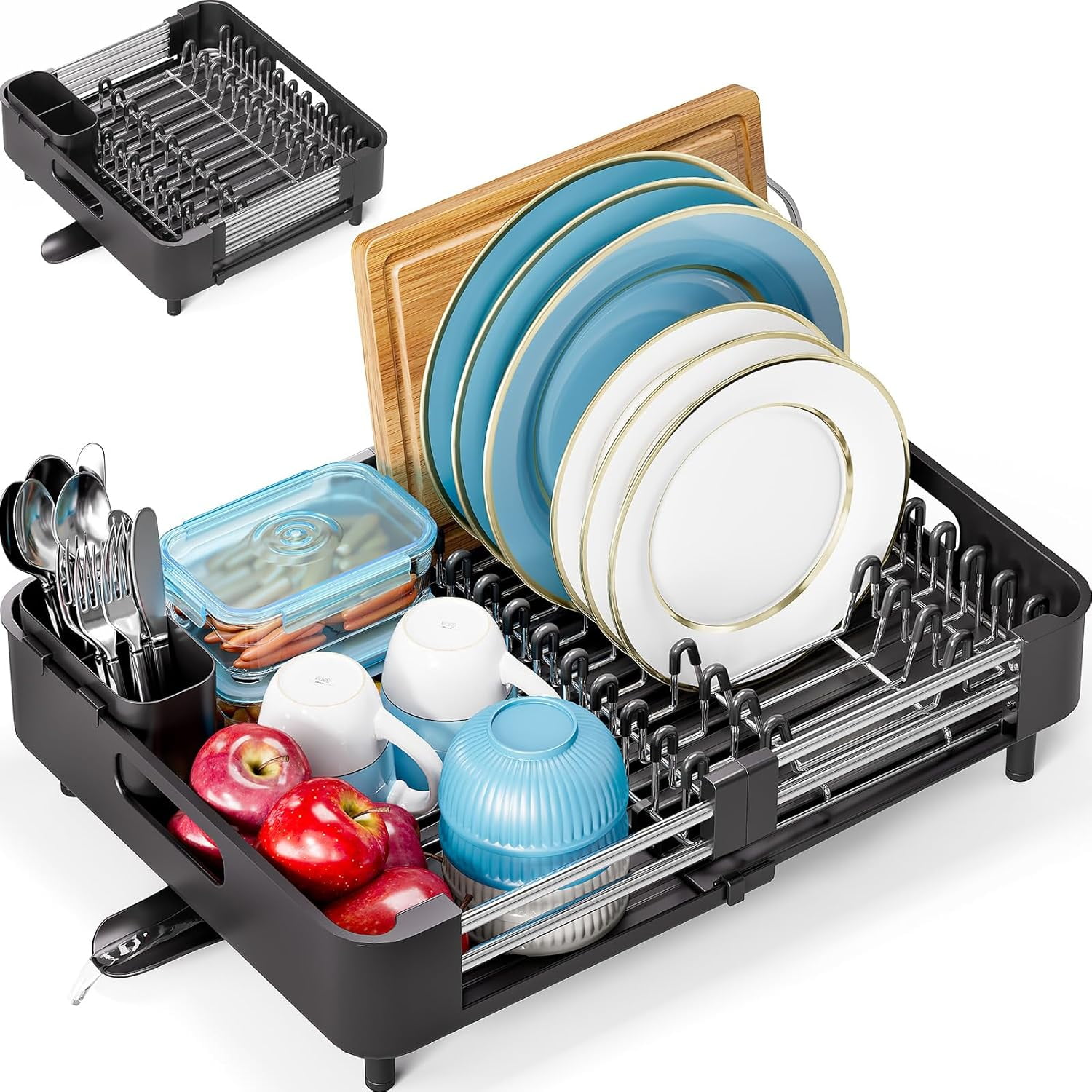 Dish Drying Rack for Kitchen Counter, Extendable Dish Rack with ...