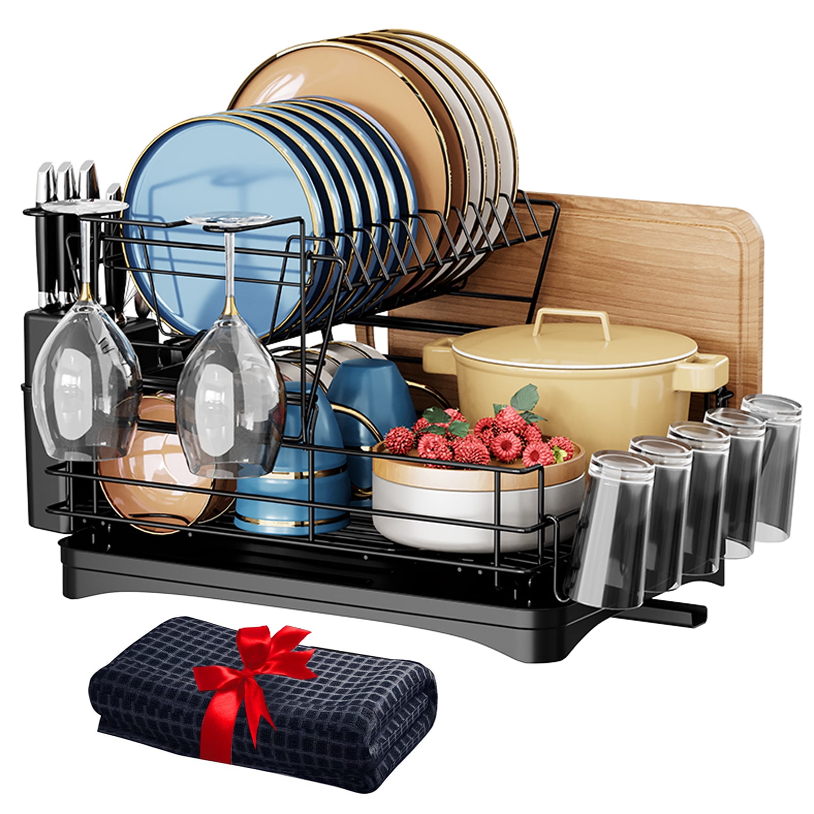 Dish Drying Rack for Kitchen Counter with Extra Drying Mat, Stainless ...