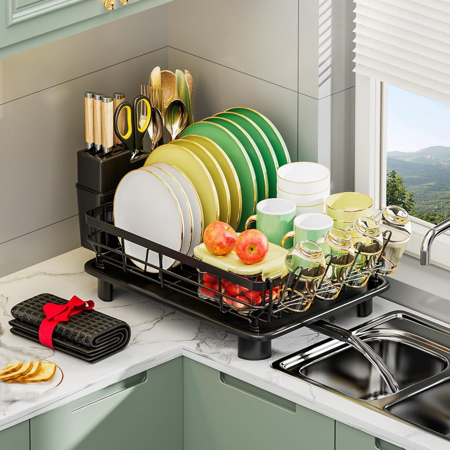 Dish Drying Rack for Kitchen Counter – Large Drainboard with 4 Slots ...