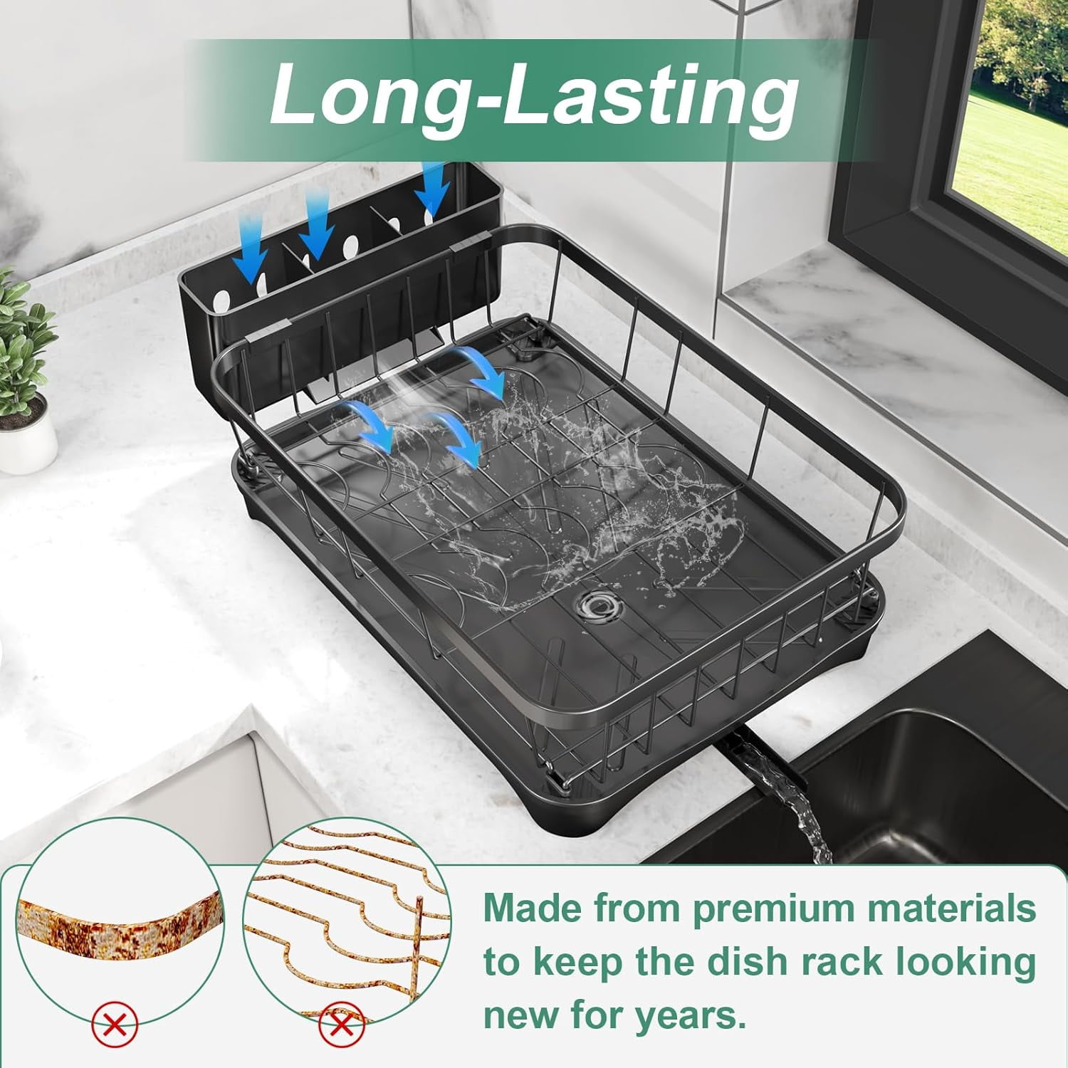 Dish Drying Rack for Kitchen Counter - Metal Utensil Rack, Adjustable ...