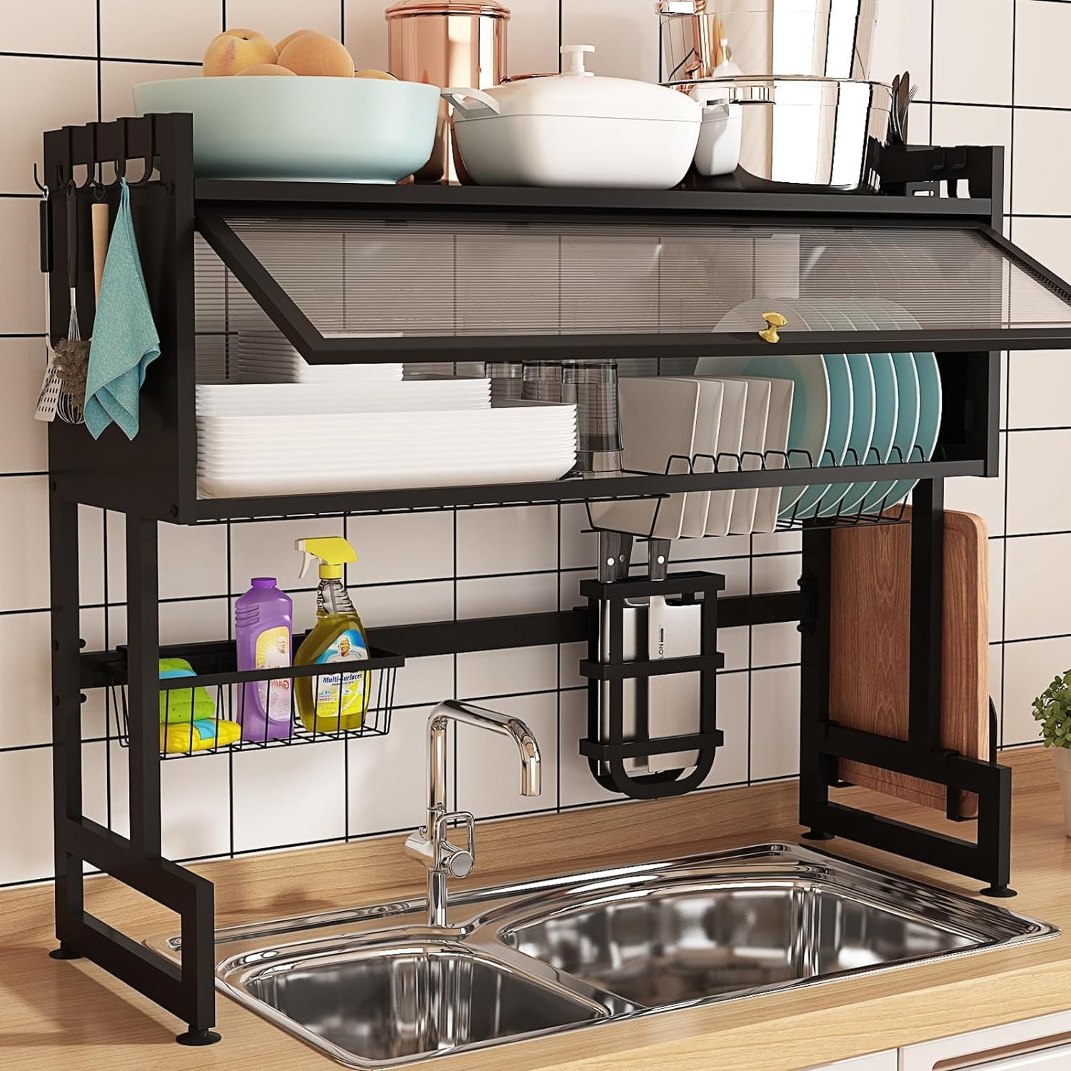 Dish Drying Rack, Large Stainless Steel Over The Sink 2 Tier Dish Rack ...