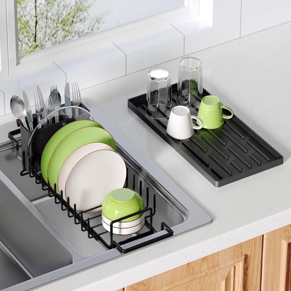 Dish Drying Rack Over the Sink Expandable In Small Black Drainer Dry ...