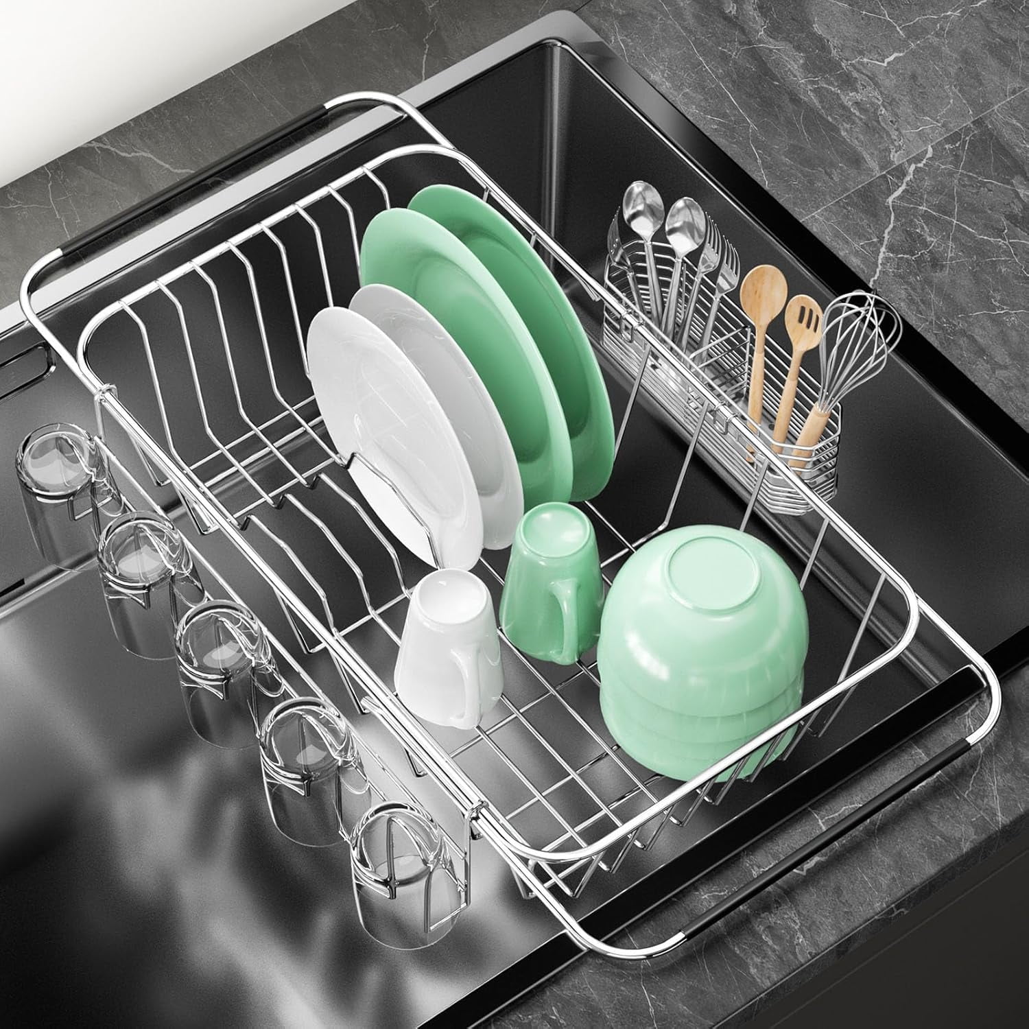 Dish Drying Rack in Sink Extendable Stainless Steel Dish Drainers for ...