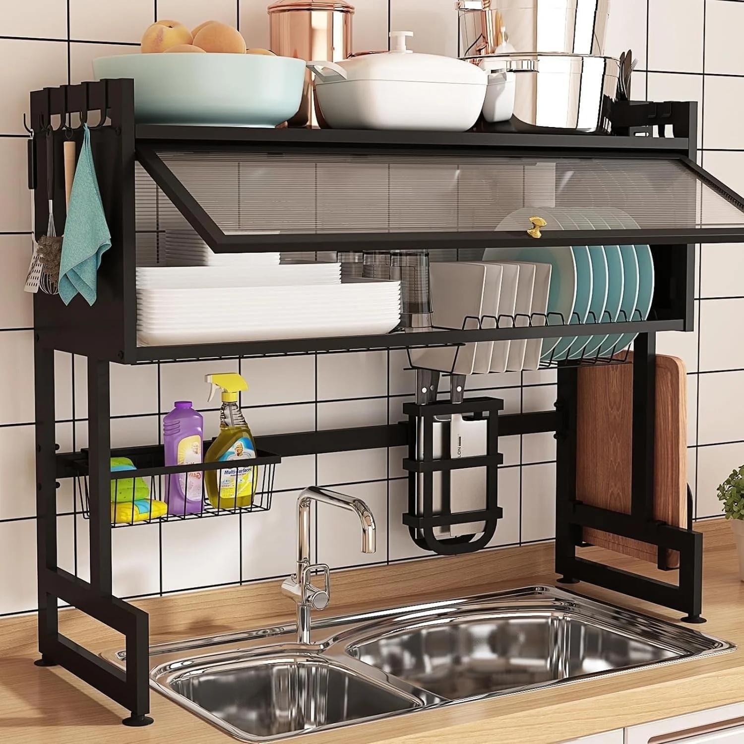 Baokaler 2 Tier Over Sink Dish Drying Rack, Stainless Steel, Large ...