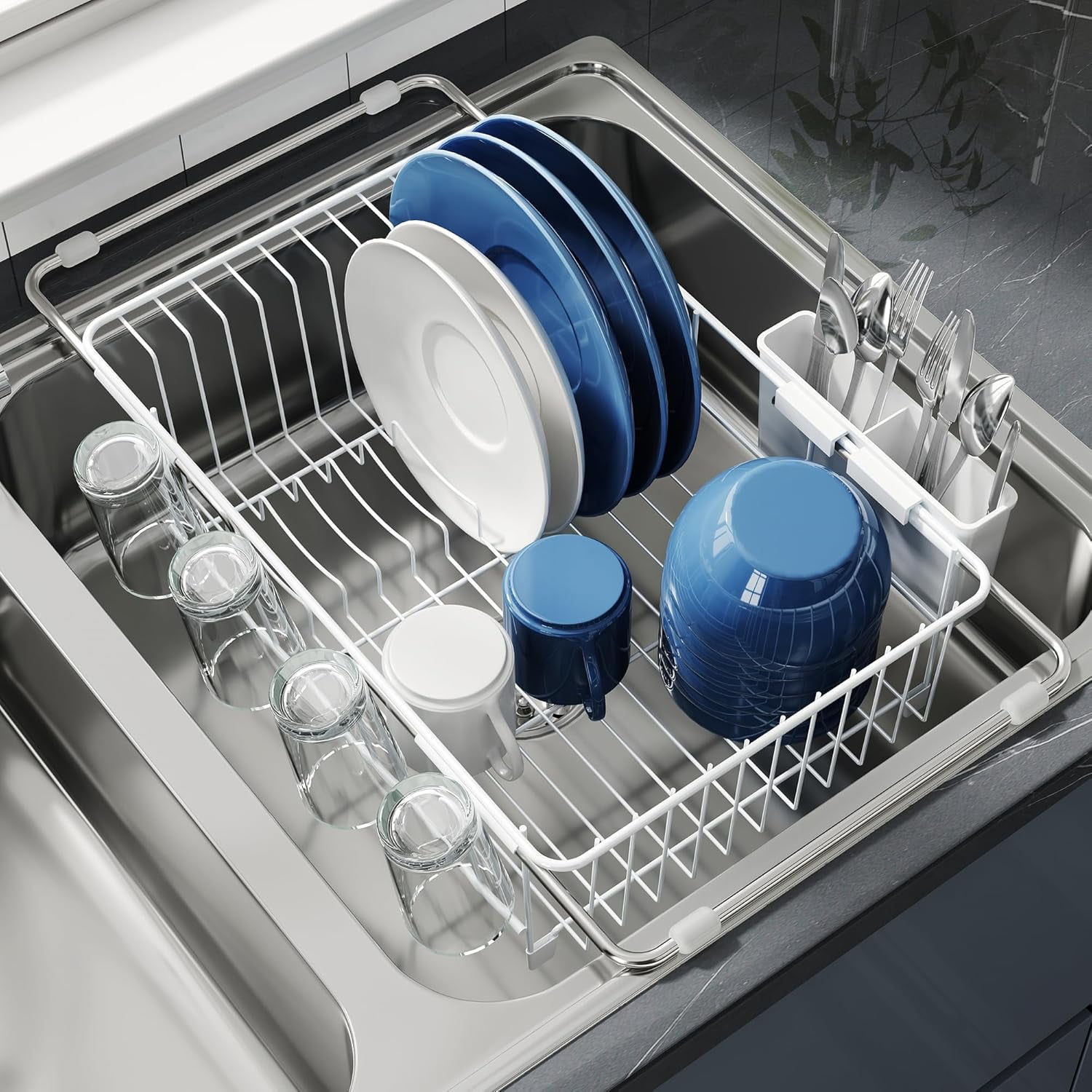 Dish Drying Rack in Sink, Over The Sink Colander Strainer Basket ...