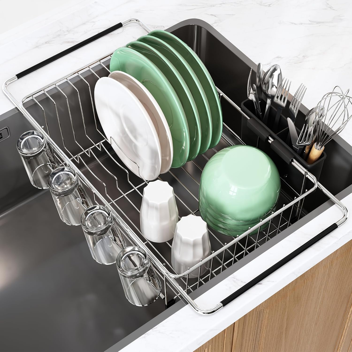 Dish Drying Rack in Sink - Small Dish Drainers for Kitchen Sink, Over ...