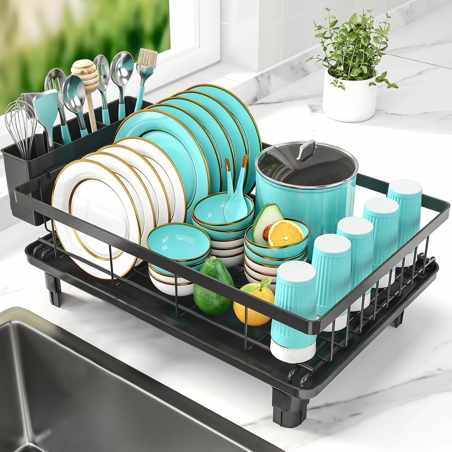 Dish Drying Rack, Space Saving Countertop Dish Rack, Rust-Resistant ...