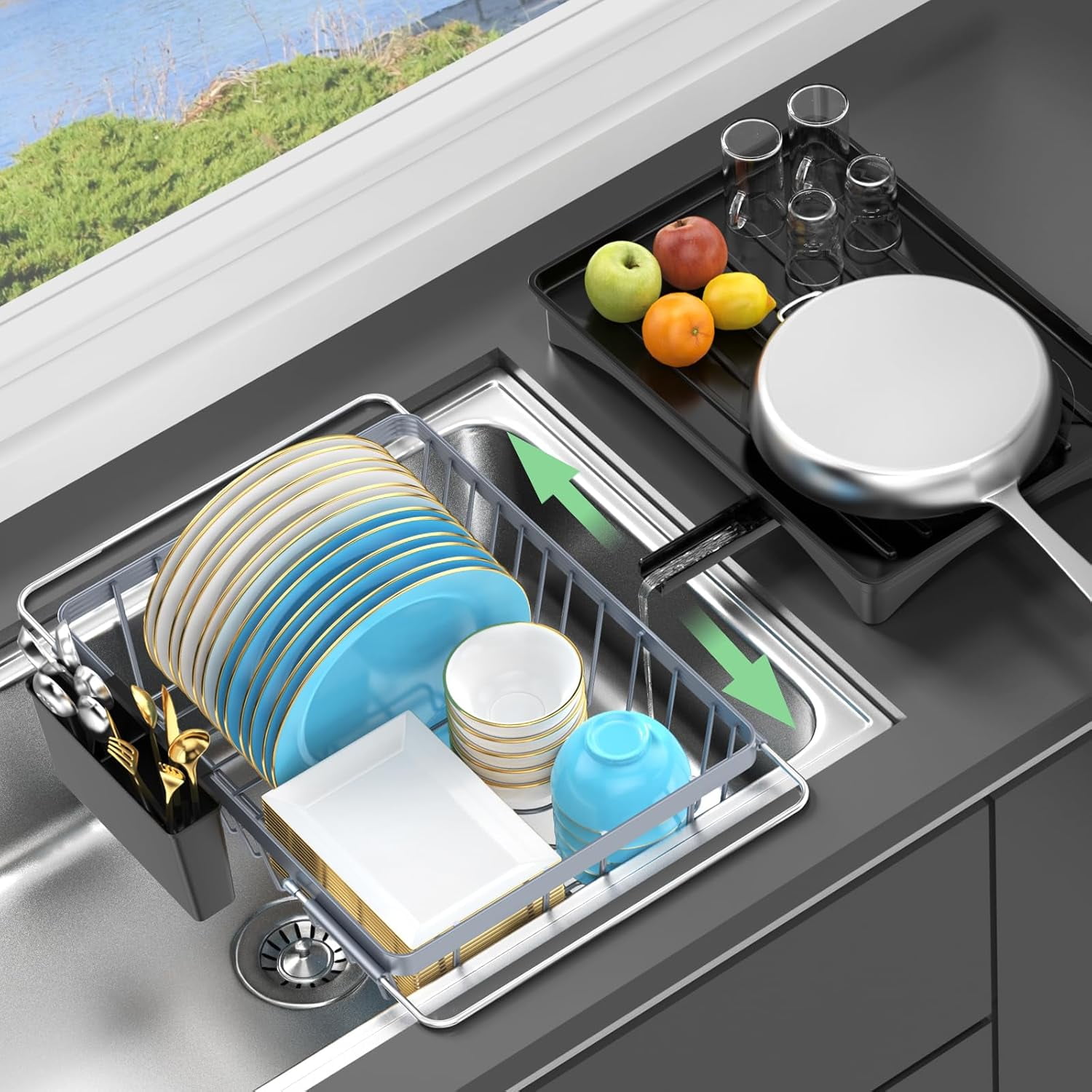 Dish Drying Rack- Space-Saving Dish Rack,Expandable Dish Drainers for ...