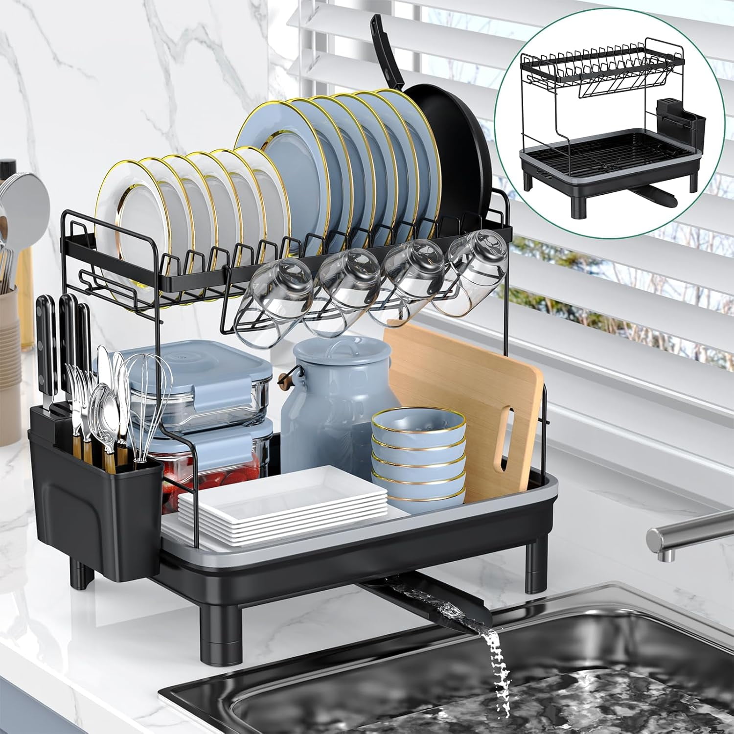 Dish Drying Rack, Space-Saving Dish Rack Rustproof Dish Drainers for ...