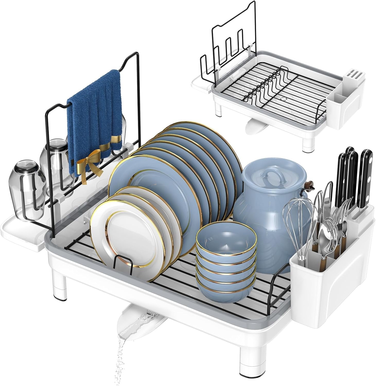 Dish Drying Rack, Space-Saving Dish Rack Rustproof Drainers for Kitchen Counter with Drainboard ...