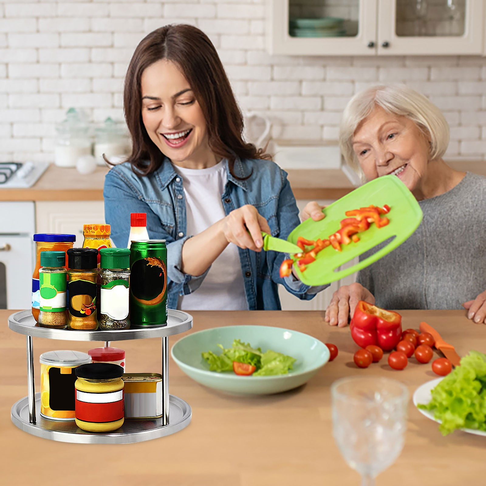 Dish Drying Rack Spice Rack,2 Tier Lazy Turntable Lazy Organizer Use ...