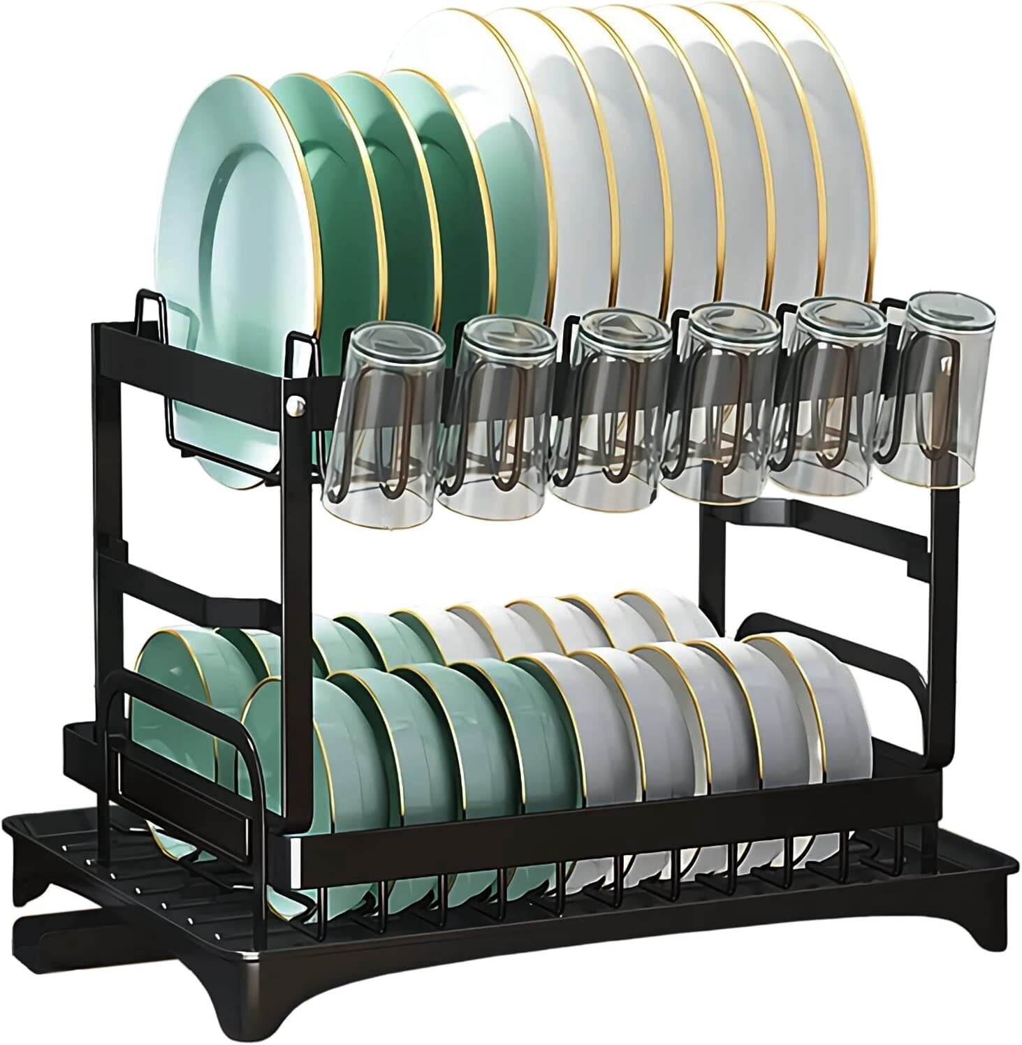 Dish Drying Rack, Stainless Steel 2 Tier Utensil Holder with Drainage ...