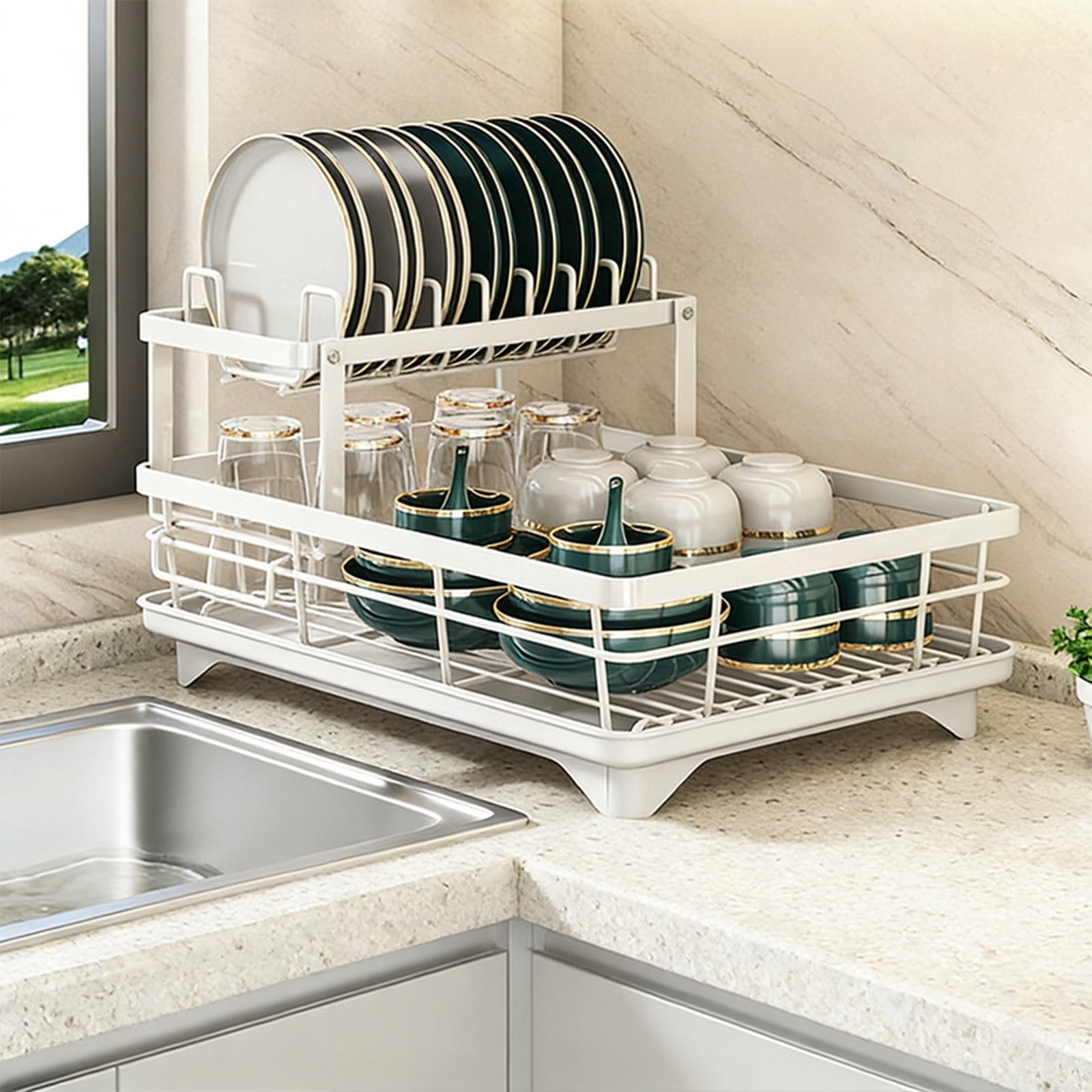 Dish Drying Rack, Stainless Steel Dish Drainer with Utensil Holder and ...