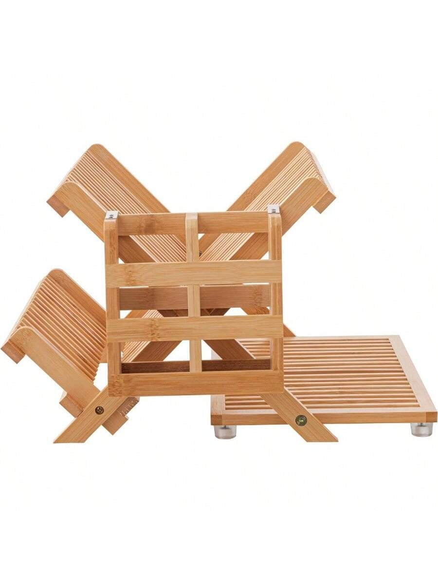 Dish Drying Rack With Utensil Holder, 3 - Tier Large Collapsible Wooden ...
