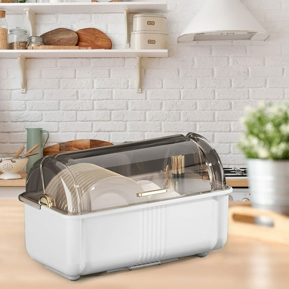 Dish Drying Rack and Drain Board with Lid Cover, Kitchen Plate Cup Tray ...