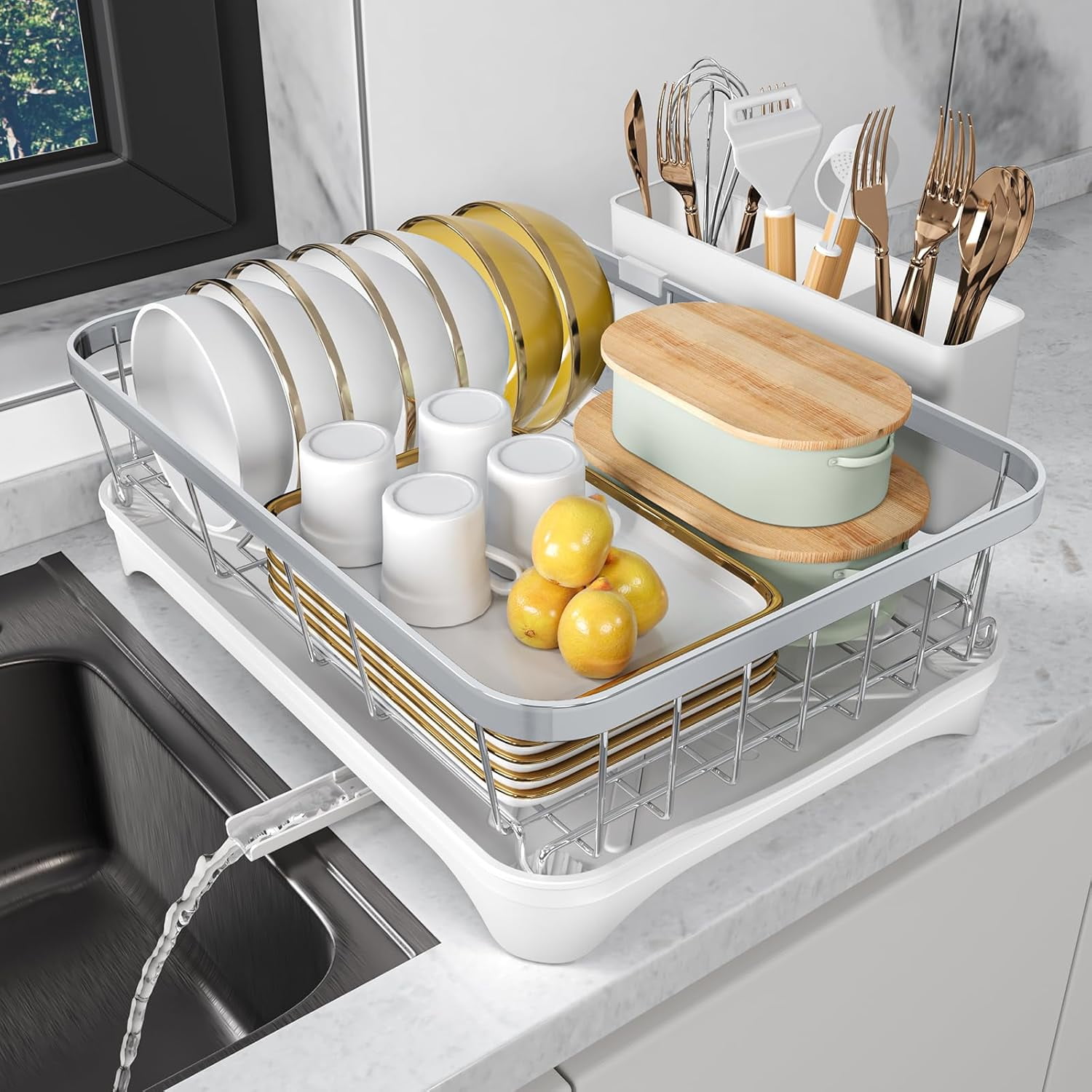 Dish Drying Rack for Kitchen Counter,304 Stainless Steel Dish Drainer ...