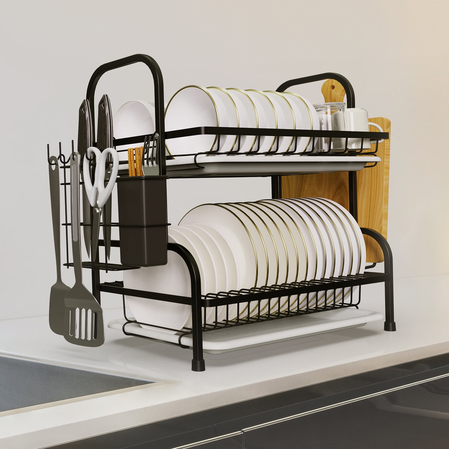 Dish Drying Rack for Kitchen Counter, Black Dish Racks with Drainboard ...