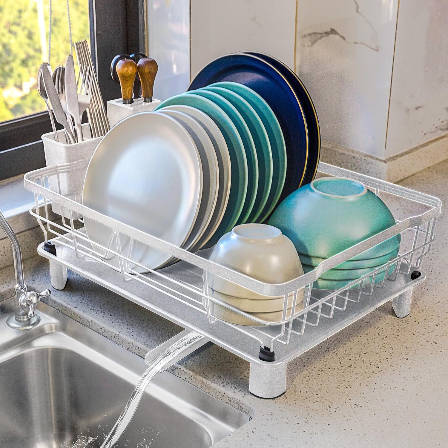 Dish Drying Rack for Kitchen Counter,Space-Saving Dish Rack with ...