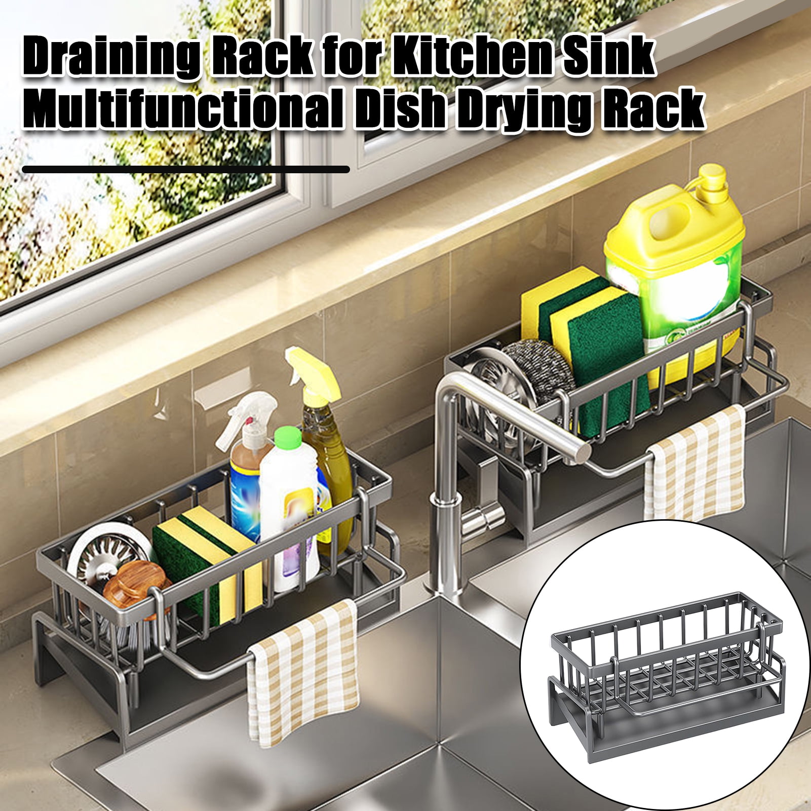 Dish Drying Rack for Kitchen Sink Draining Rack with Tilted Water Tray ...