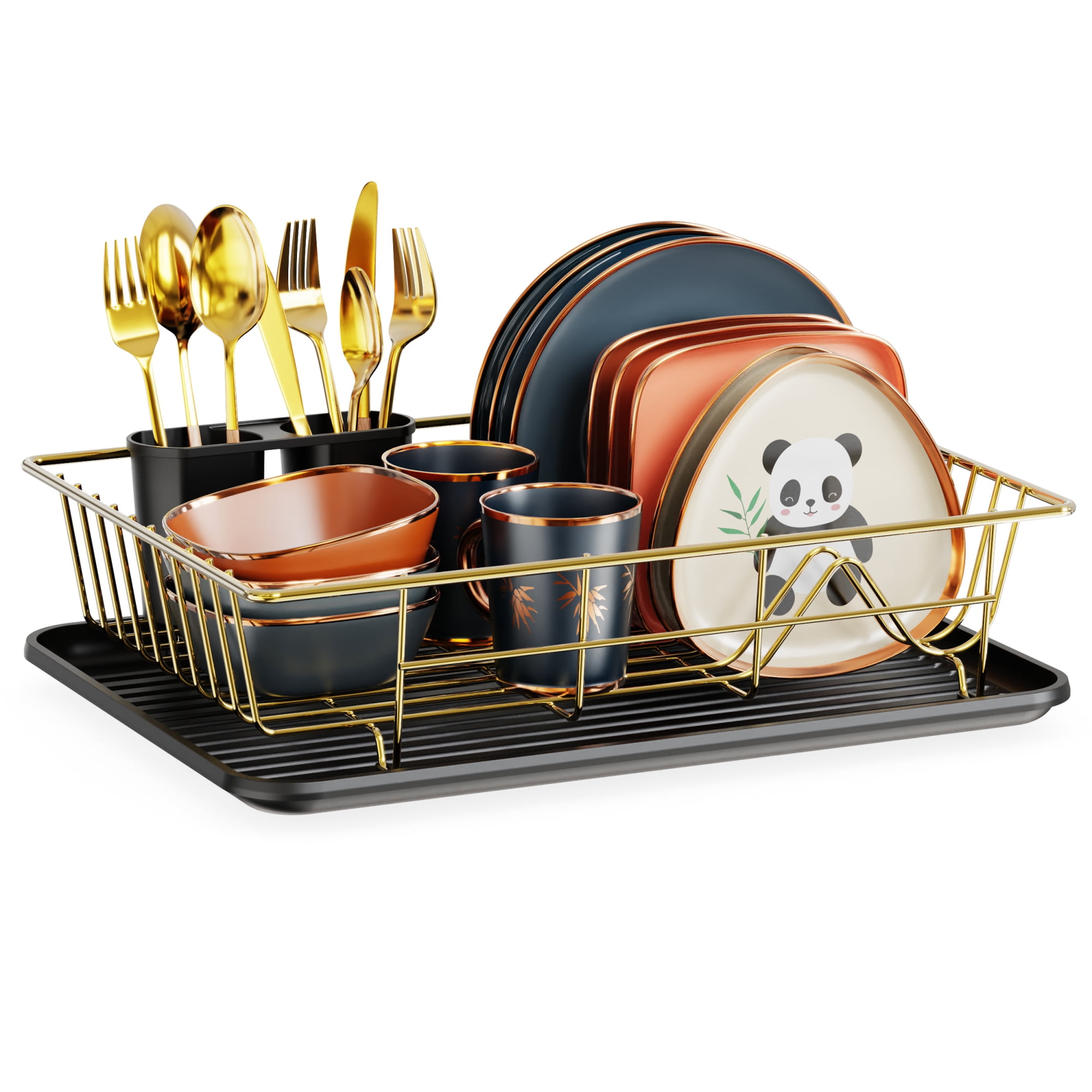 iSPECLE Dish Drying Rack, Plate Counter Holder Dryer with Utensil Cup ...