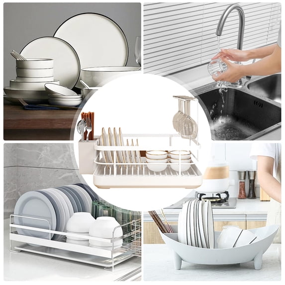 Dish Drying Rack with ABS Cutlery Drainer and Utensil Holder Efficient ...