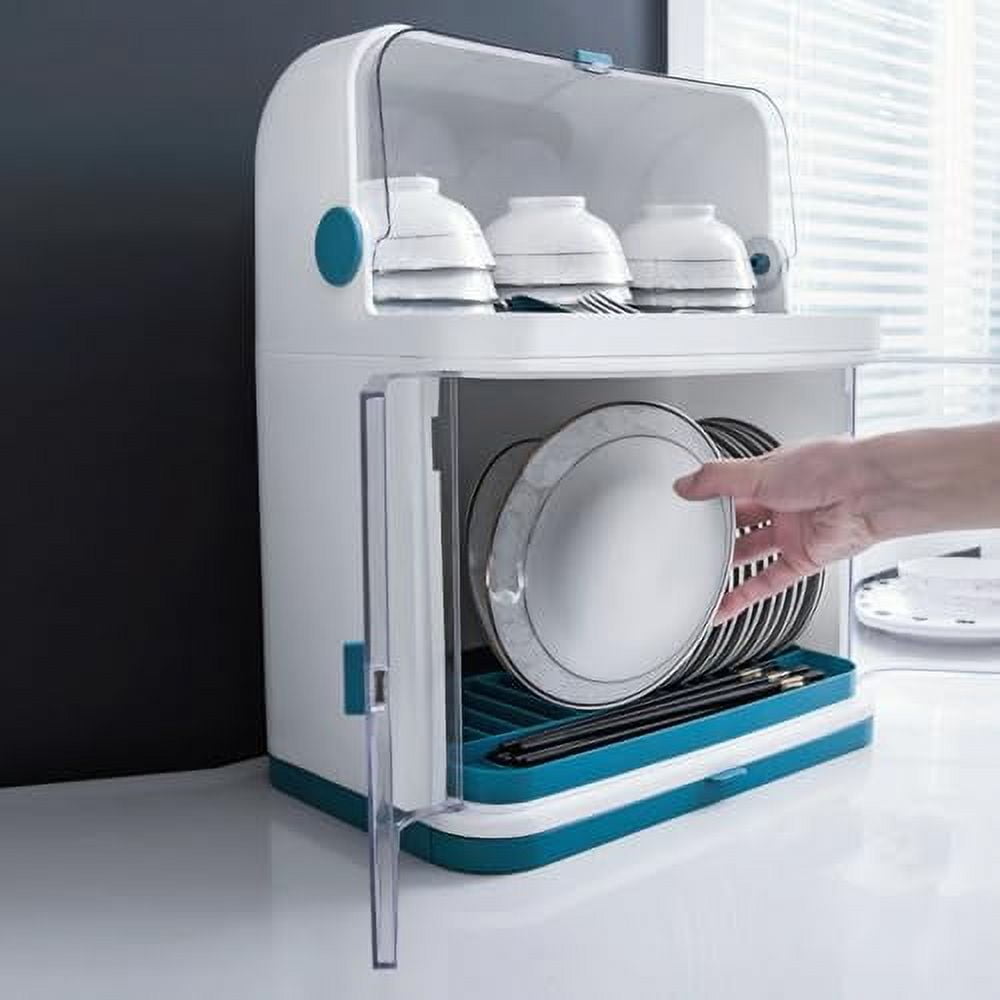 Dish Drying Rack with Dust Cover and Removable Drainer Board,2 Tier ...