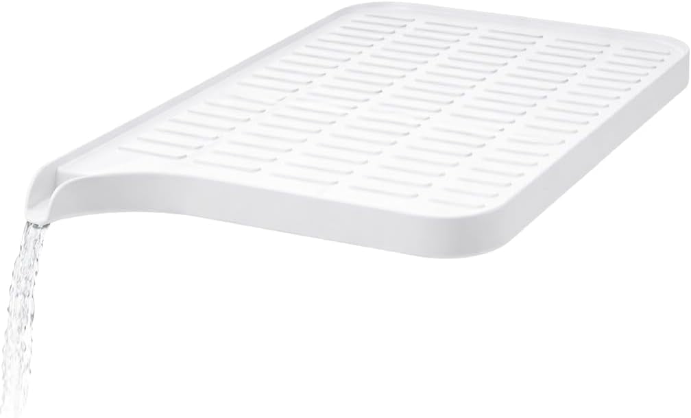 Dish Drying Tray with Drain Spout, Over Sink Utensil Drainer, White ...