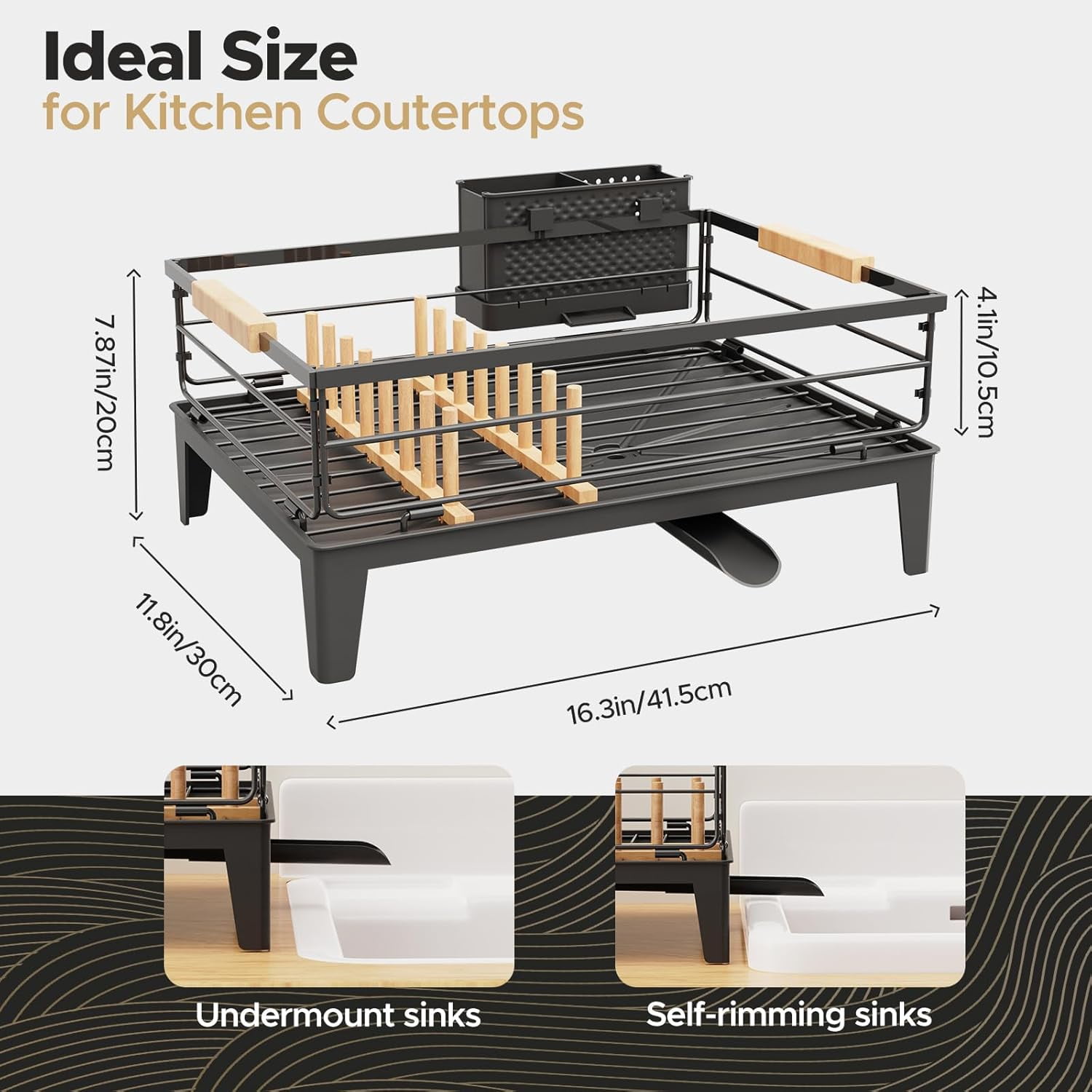 Dish Drying Rack with Auto-Drain, Rustproof Design, Wooden Handles, 360 ...