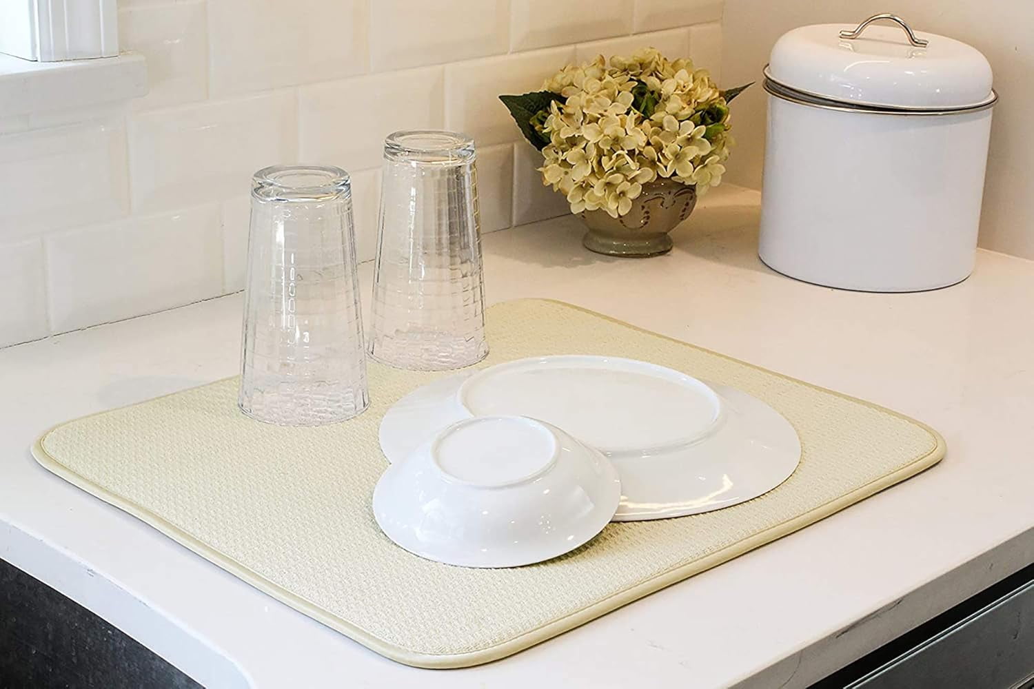 Dish Mat Absorbent, Reversible, Microfiber,Dish Drying Mat for Kitchen ...