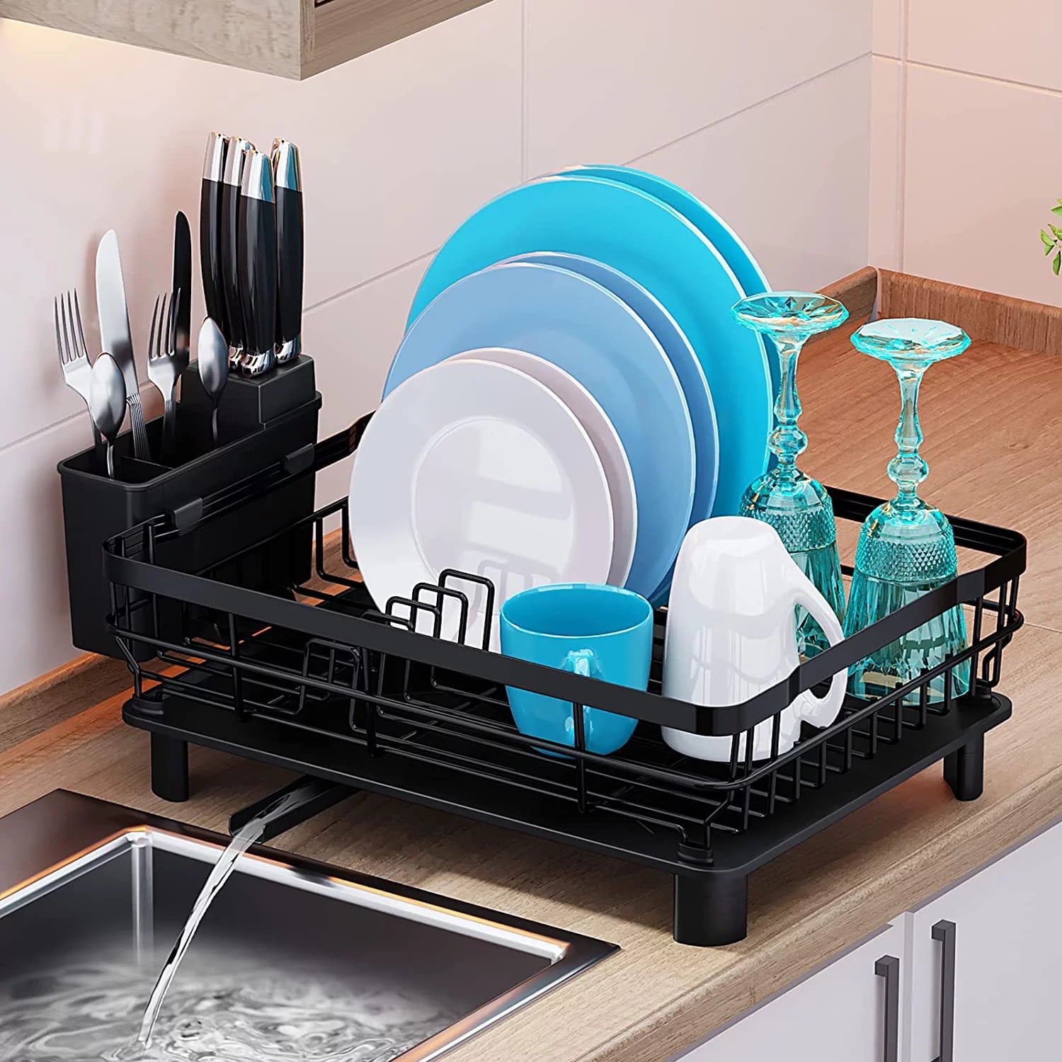 Dish Rack Dish Drainers for Kitchen Counter, Dish Drying Rack Drain Set ...