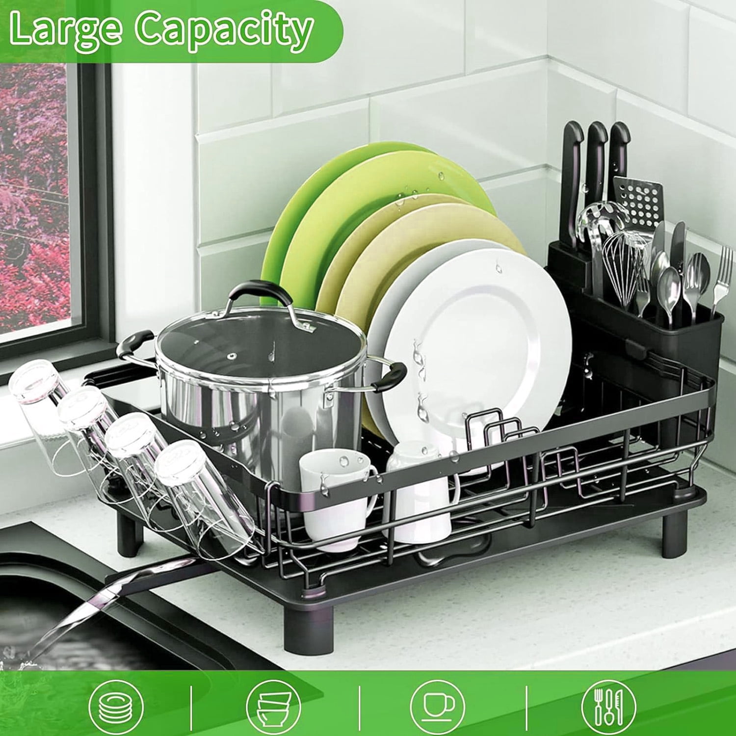 Dish Rack Dish Drainers for Kitchen Counter, Dish Drying Rack Drain ...