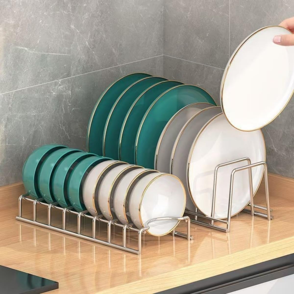 Dish Rack Plates Holder 2 Pack set, Plate organizer for cabinet space ...