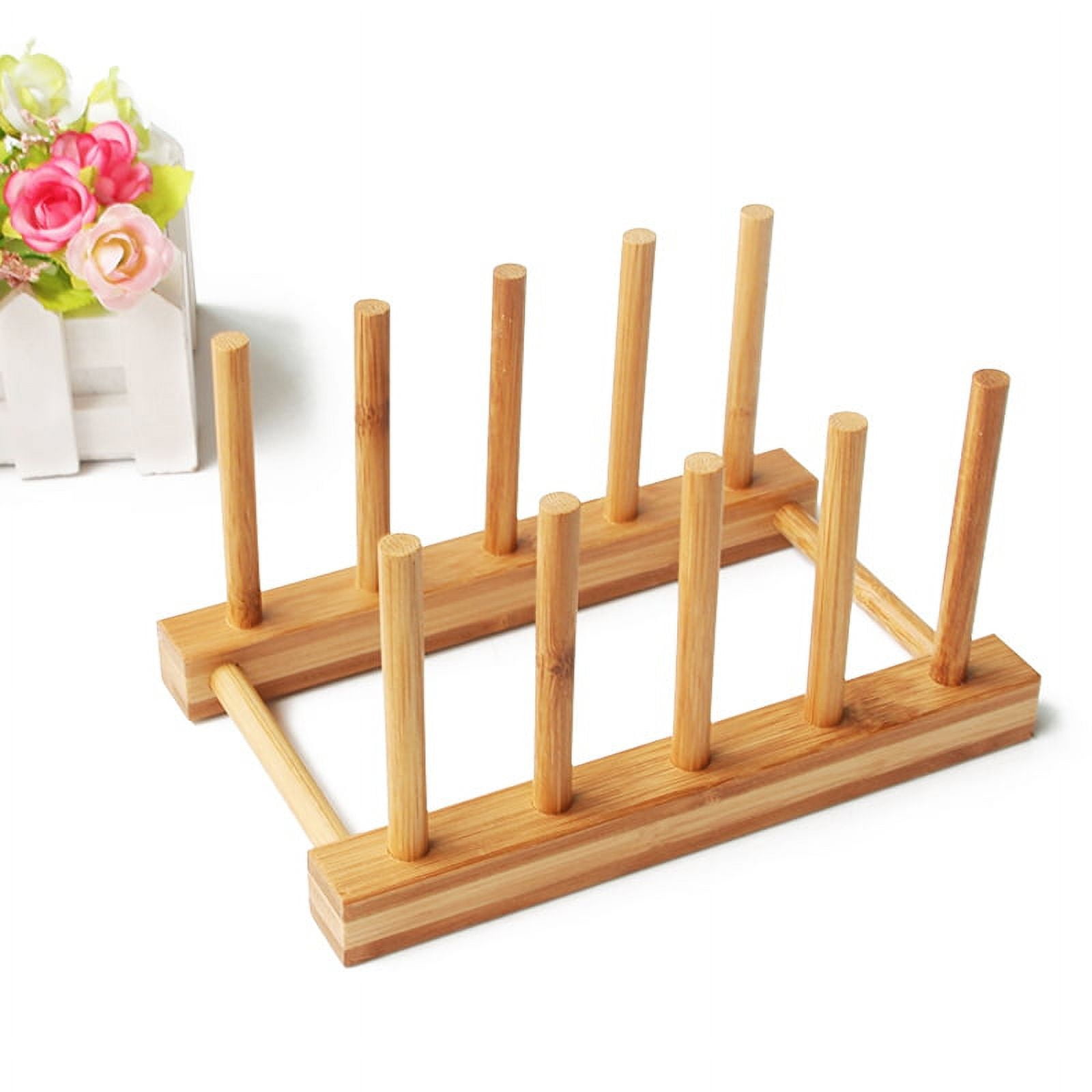 Dish Rack Pots Wooden Plate Stand Wood Kitchen Cup Display Drainer ...