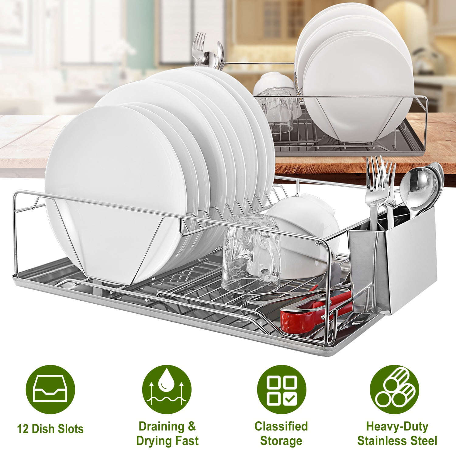 Dish Rack, iMounTEK Stainless Steel Dish Rack with Drainboard Cutlery ...