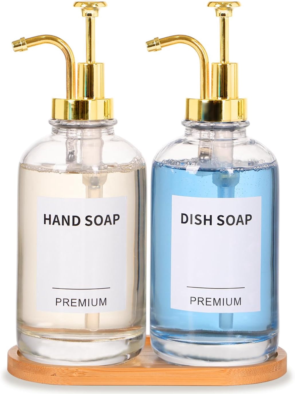 Dish Soap Dispenser for Kitcn, Hand Glass Set with Pump, Tray, Funnel ...