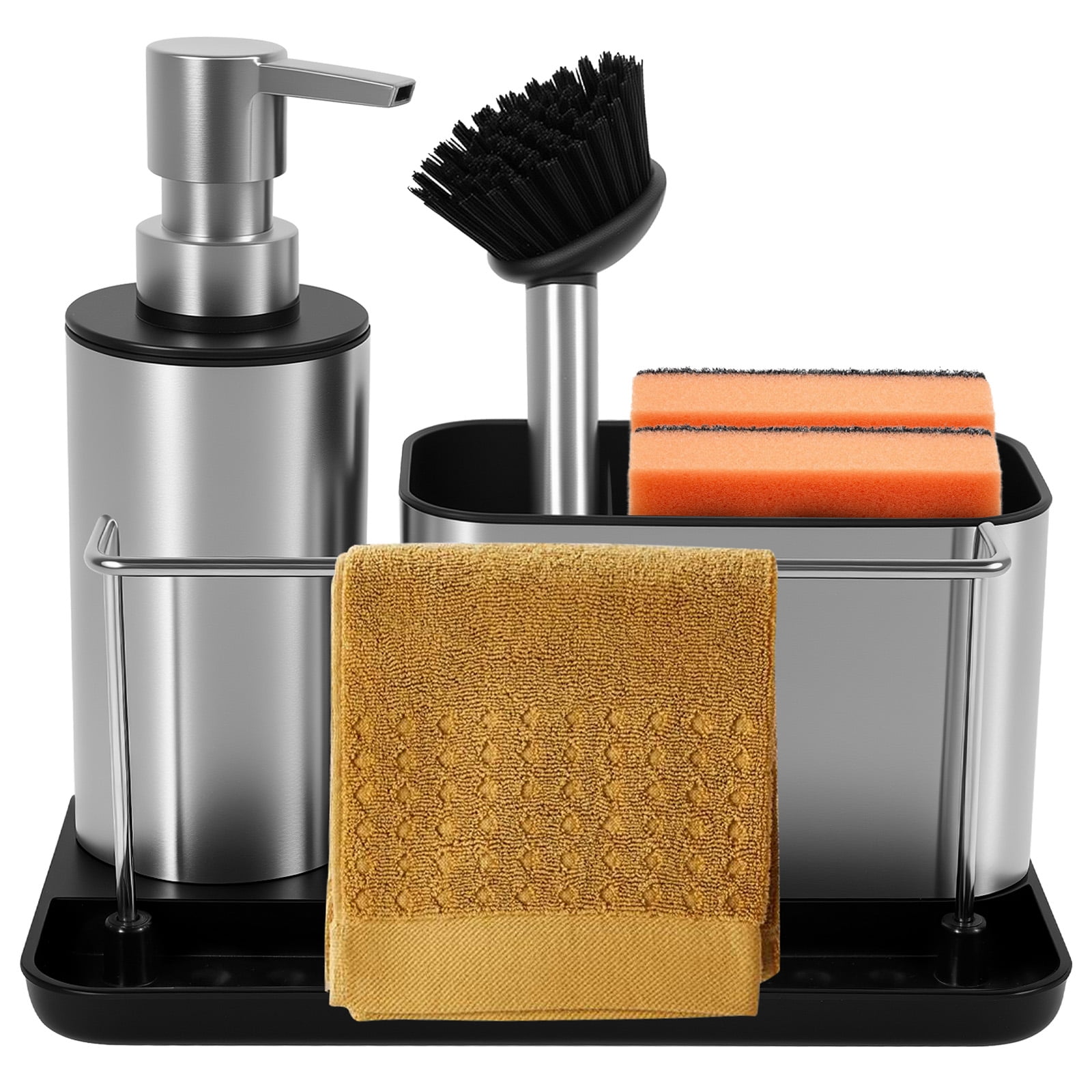 Dish Soap Dispenser Stainless Steel Set with Brush Soap Dispenser and ...