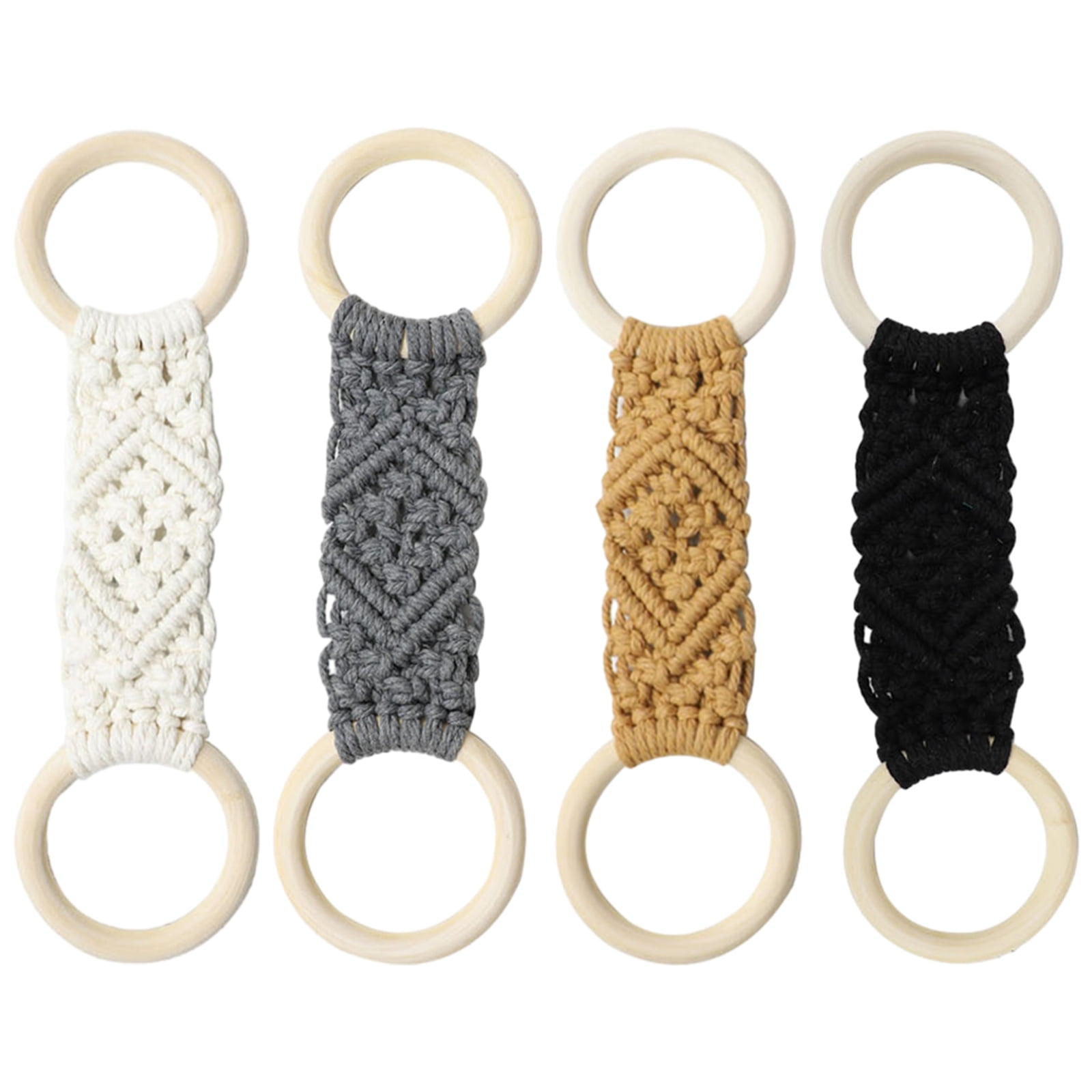Dish Towel Holder Set of 4, Boho Wooden Tea Towel Ring, Hand-Woven ...