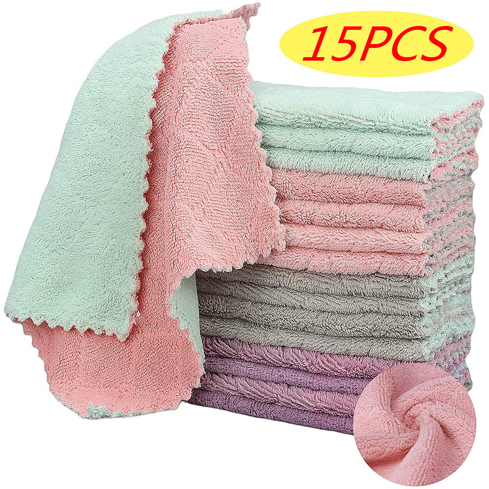 Dish Towels,15 Pack Kitchen Dishcloth, Super Absorbent Microfiber No ...