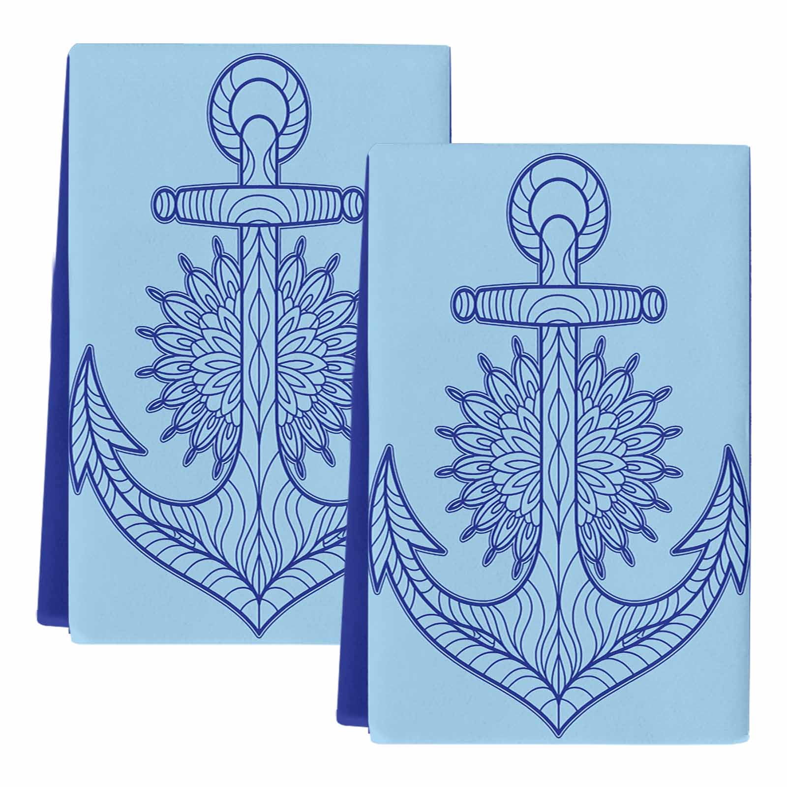 Dish Towels, Anchor Absorbent Kitchen Towels 2 PCS, Navy Blue Stripes ...