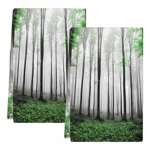 Dish Towels, Autumn Maple Forest Absorbent Kitchen Towels 2 PCS, Green ...