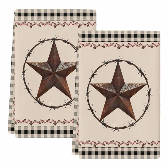 Dish Towels, Barn Star Farmhouse Absorbent Kitchen Towels 2 PCS, Berry ...