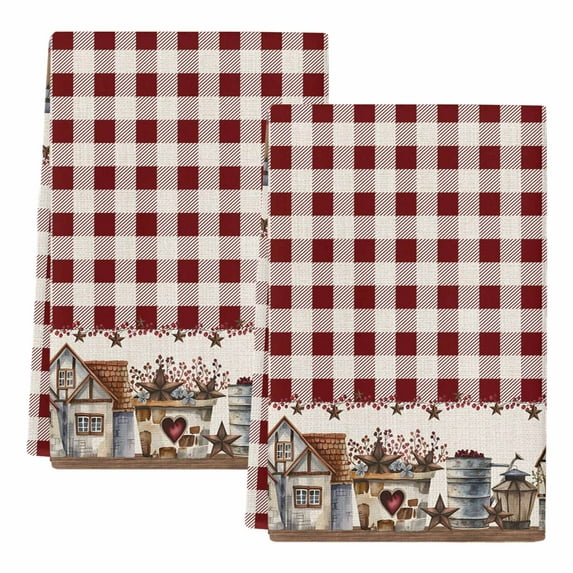 Dish Towels, Barn Star Farmhouse Absorbent Kitchen Towels 2 PCS, Red ...
